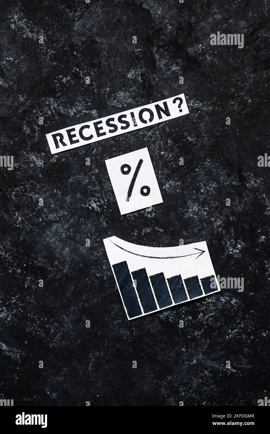 Recession? text with percentage symbol and chart with economic growth ...