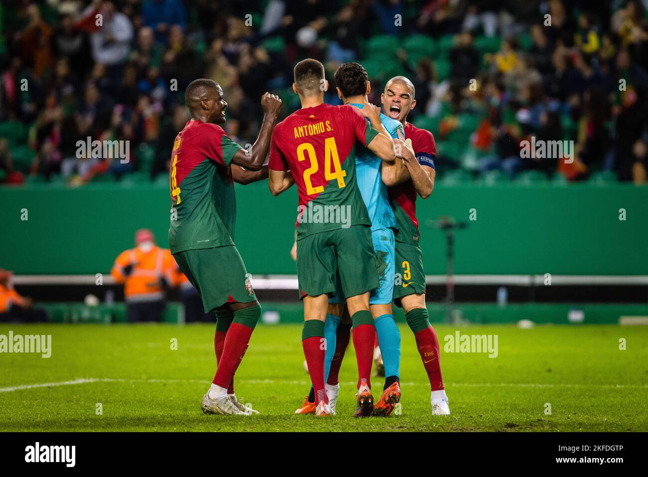 Lisbon, Portugal. 17th Nov, 2022. Portuguese team celebrates saving a ...