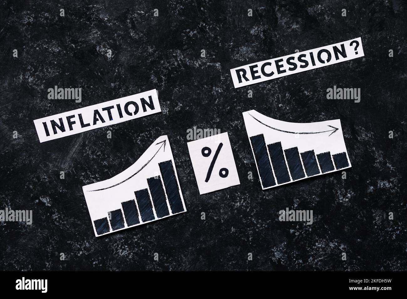 Inflation and Recession text with percentage symbol and charts showing ...