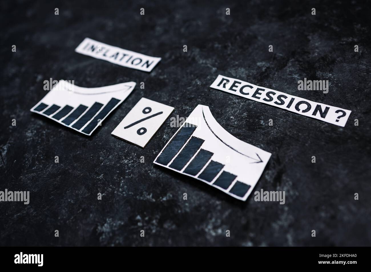Inflation and Recession text with percentage symbol and charts showing ...
