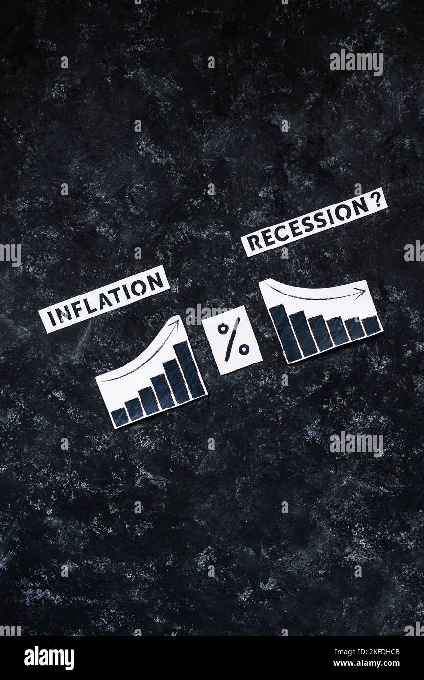 Inflation and Recession text with percentage symbol and charts showing ...