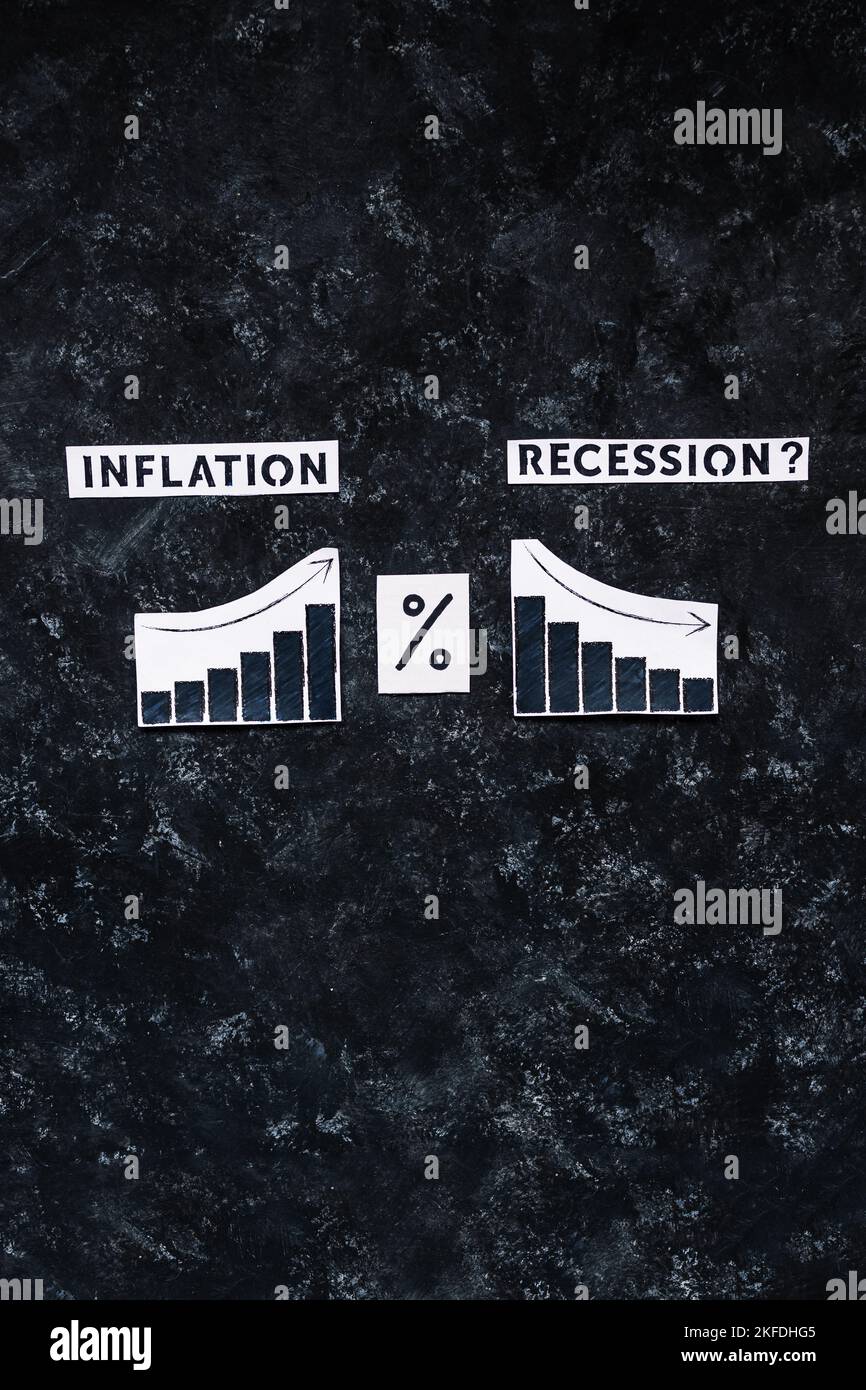 Inflation and Recession text with percentage symbol and charts showing ...