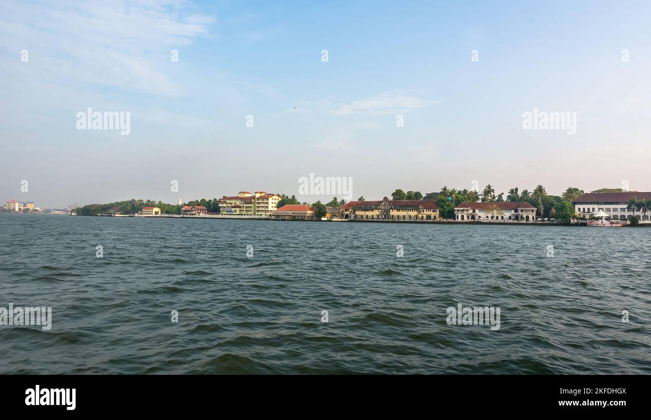 Panoramic view from the sea on the waterfront, Cochin, Kerala India ...