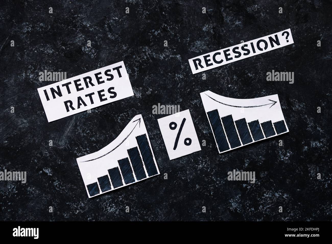Interest Rates and Recession text with percentage symbol and charts ...