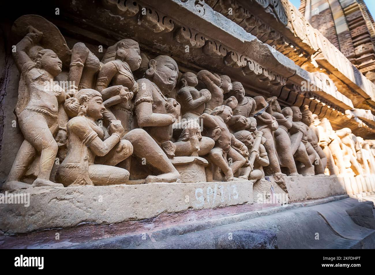 Ancient bas-relief at famous temple in Khajuraho, India. Most Khajuraho ...
