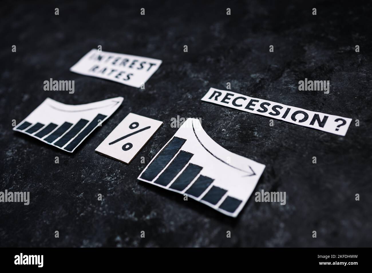 Interest Rates and Recession text with percentage symbol and charts ...