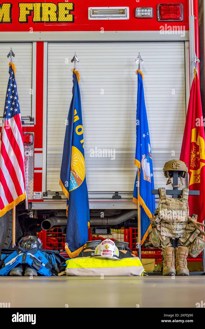 A United States, Montana, Air Force and firefighter flag, as well as ...