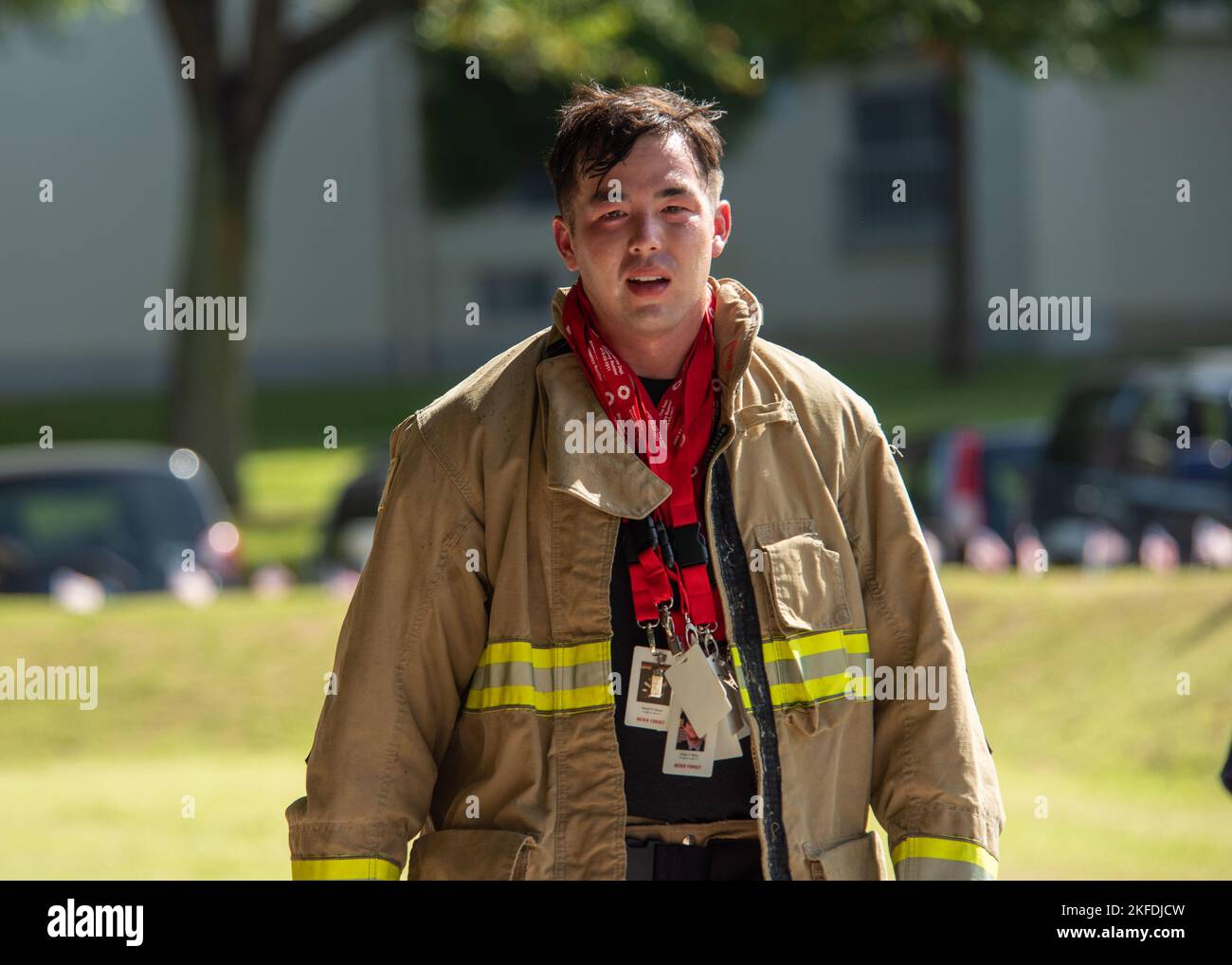 A U.S. Air Force firefighter assigned to the 35th Civil Engineer ...