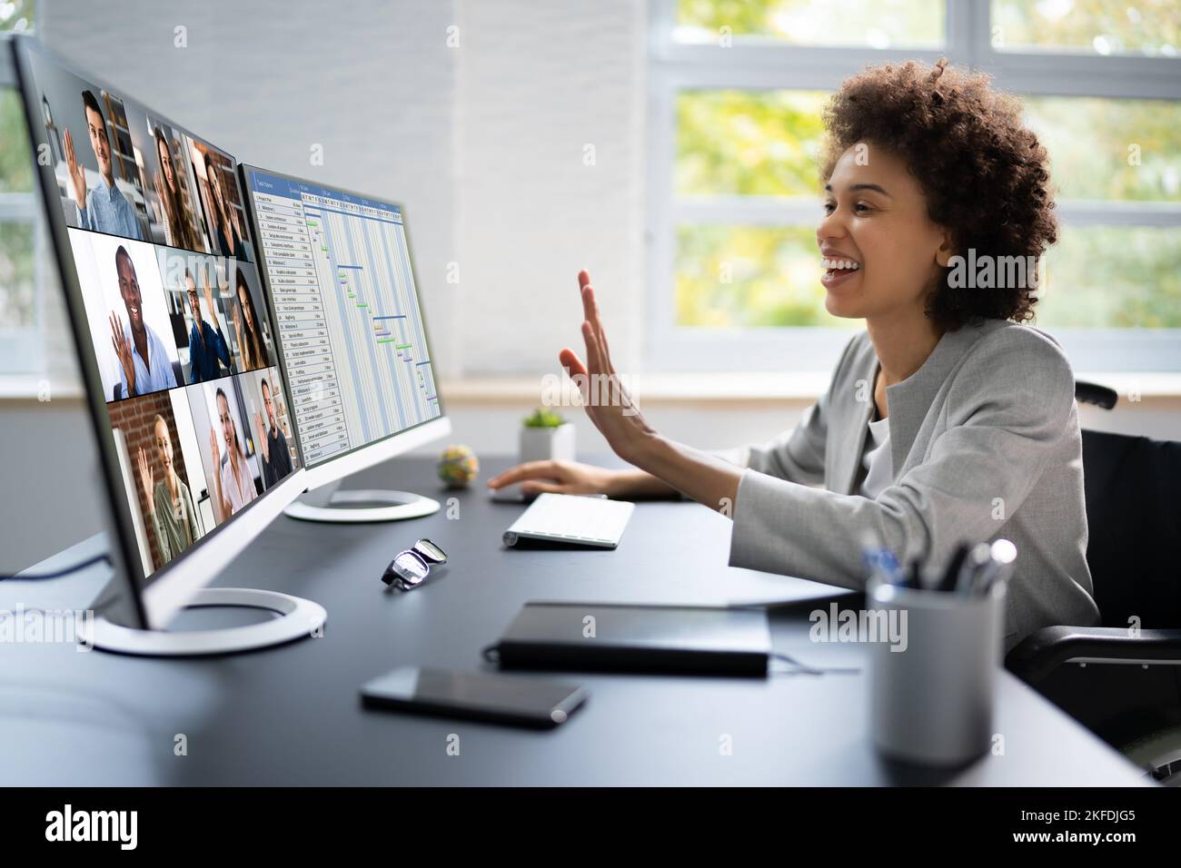 African Woman Video Conference Business Call On Computer Screen Stock ...