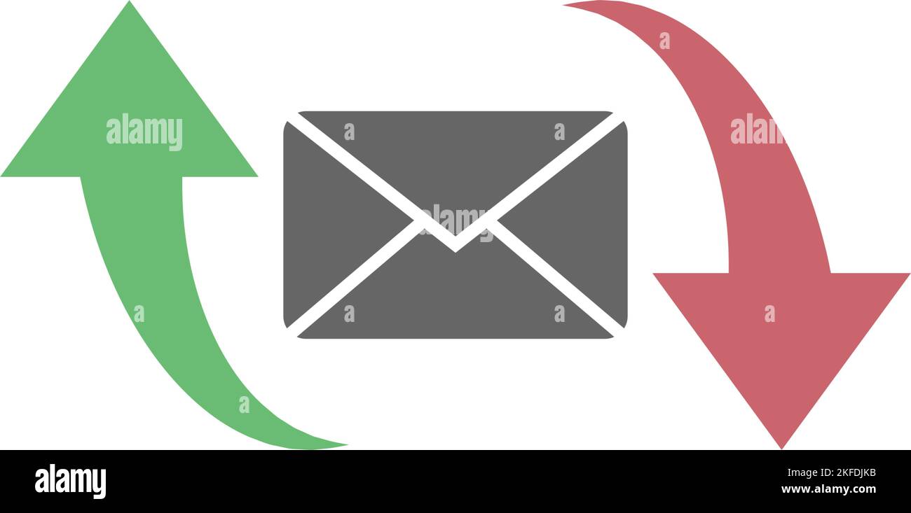A black vector illustration of a mail with green and red send and ...