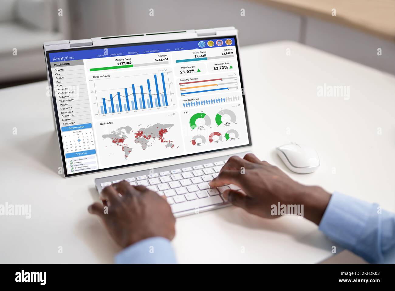 African Businessman Using Analytics Data KPI Dashboard Tech Stock Photo ...
