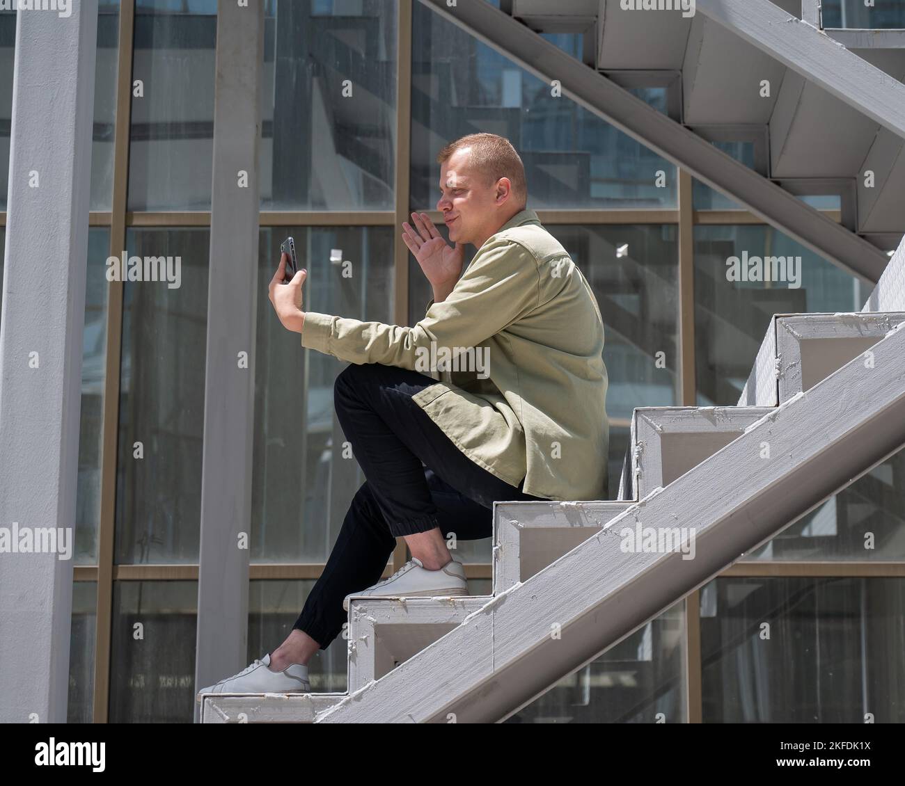 Disabled man stairs device hi-res stock photography and images - Alamy
