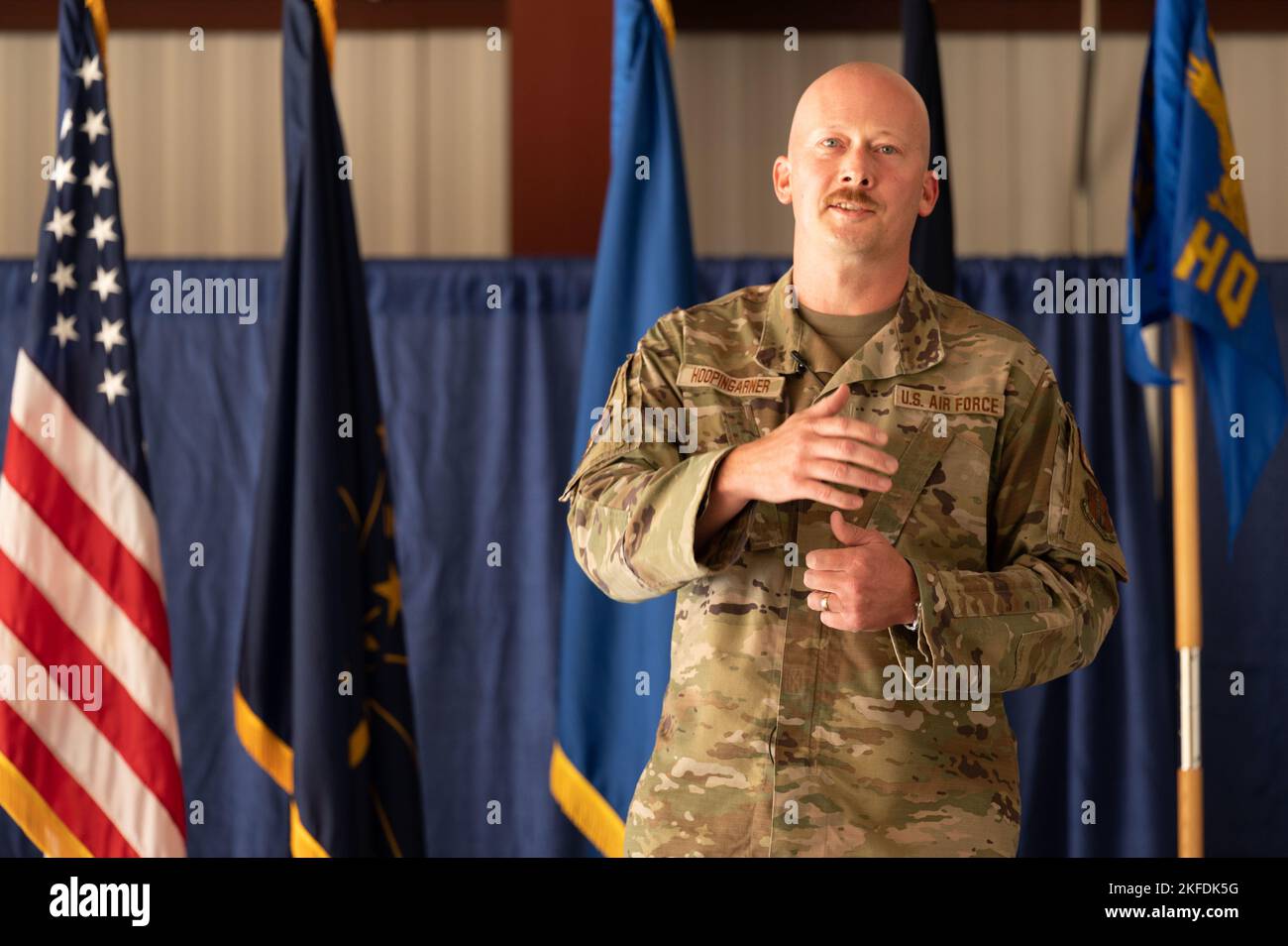 U.S. Air Force Chief Master Sgt. Kyle D. Hoopingarner addresses the ...