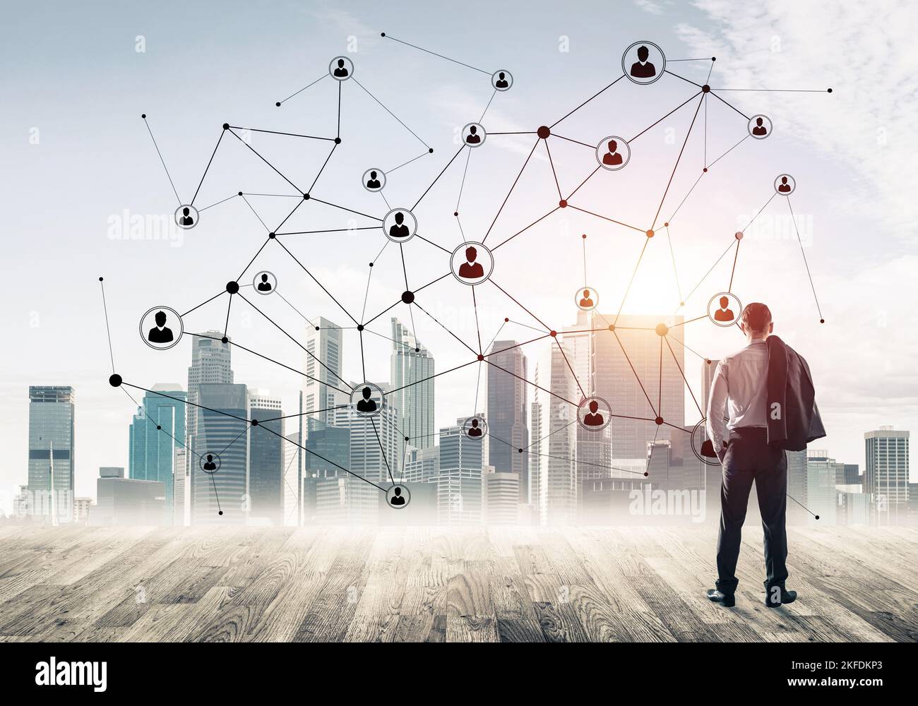 Social connection concept drawn on screen as symbol for teamwork and ...