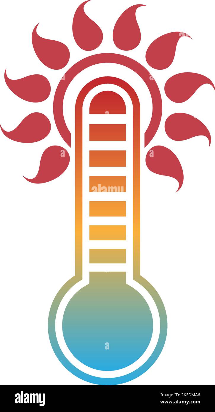 A hot weather vector illustration of a colorful thermometer icon on an ...