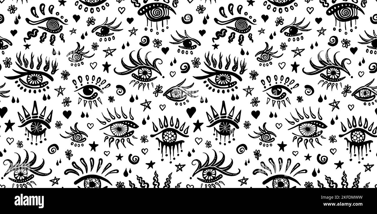 Cute hand drawn evil eye or third eye doodle tattoo flash sheet with ...
