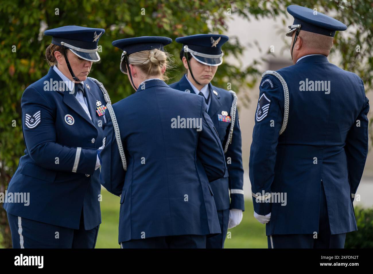 Members of the 181st Intelligence Wing base honor guard fold the last ...