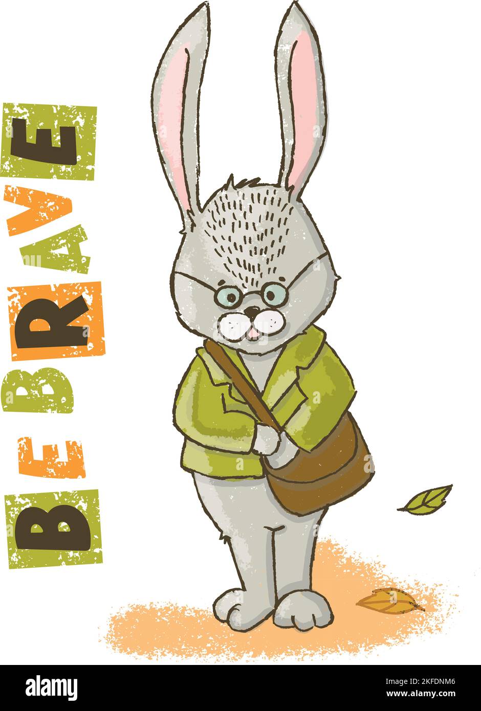 BE BRAVE HARE Cartoon Cute Animal Hand Drawn Vector Illustration Card ...