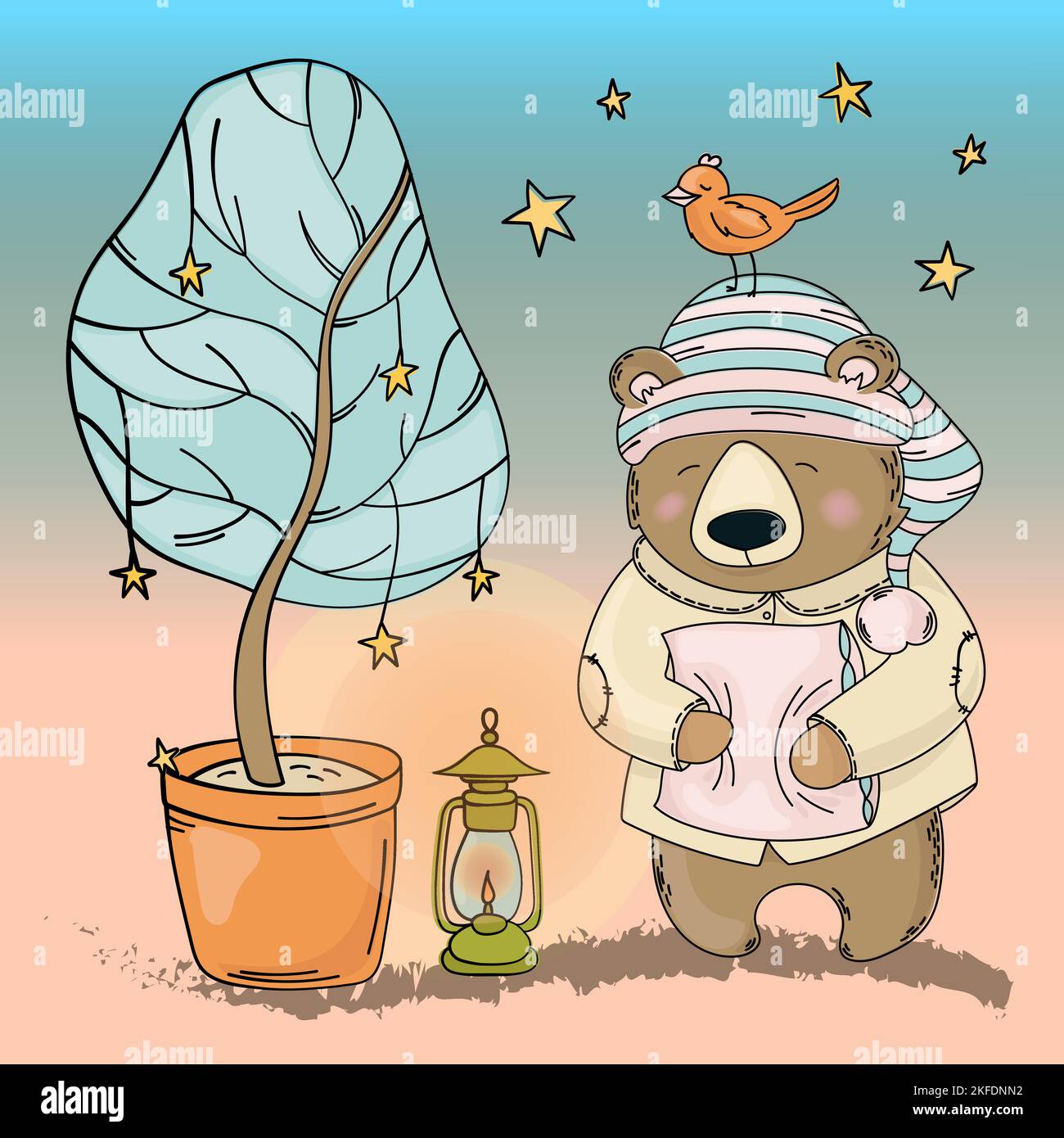 BEAR DREAM Forest Animal Good Night Fairy Tale Cartoon Vector ...
