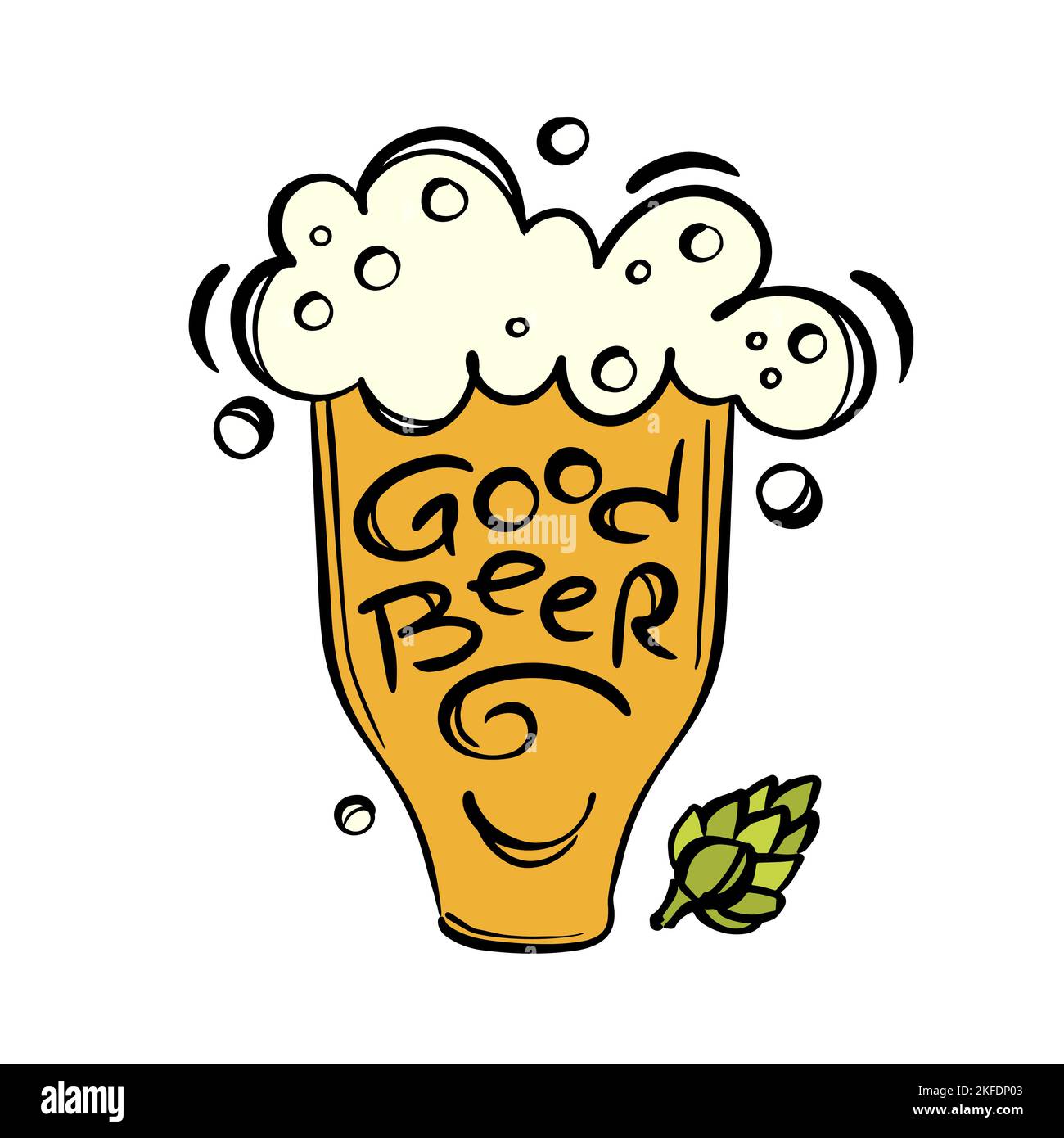 BEER LETTERING Craft Beer Mug With Foam Branch Hop Bud And Handwritten ...