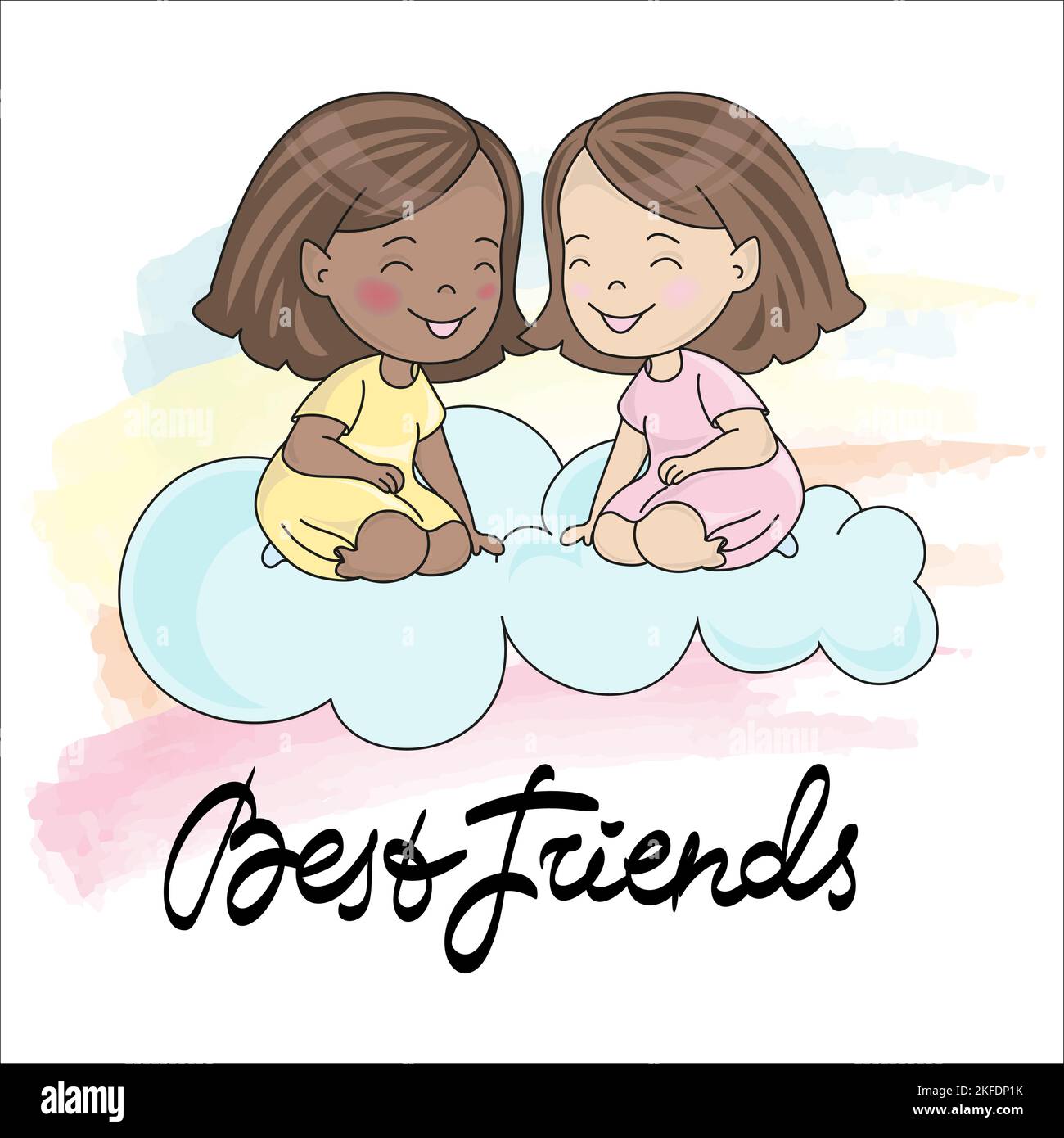 BEST FRIENDS CARD Children Holiday Vector Illustration Set For Print ...