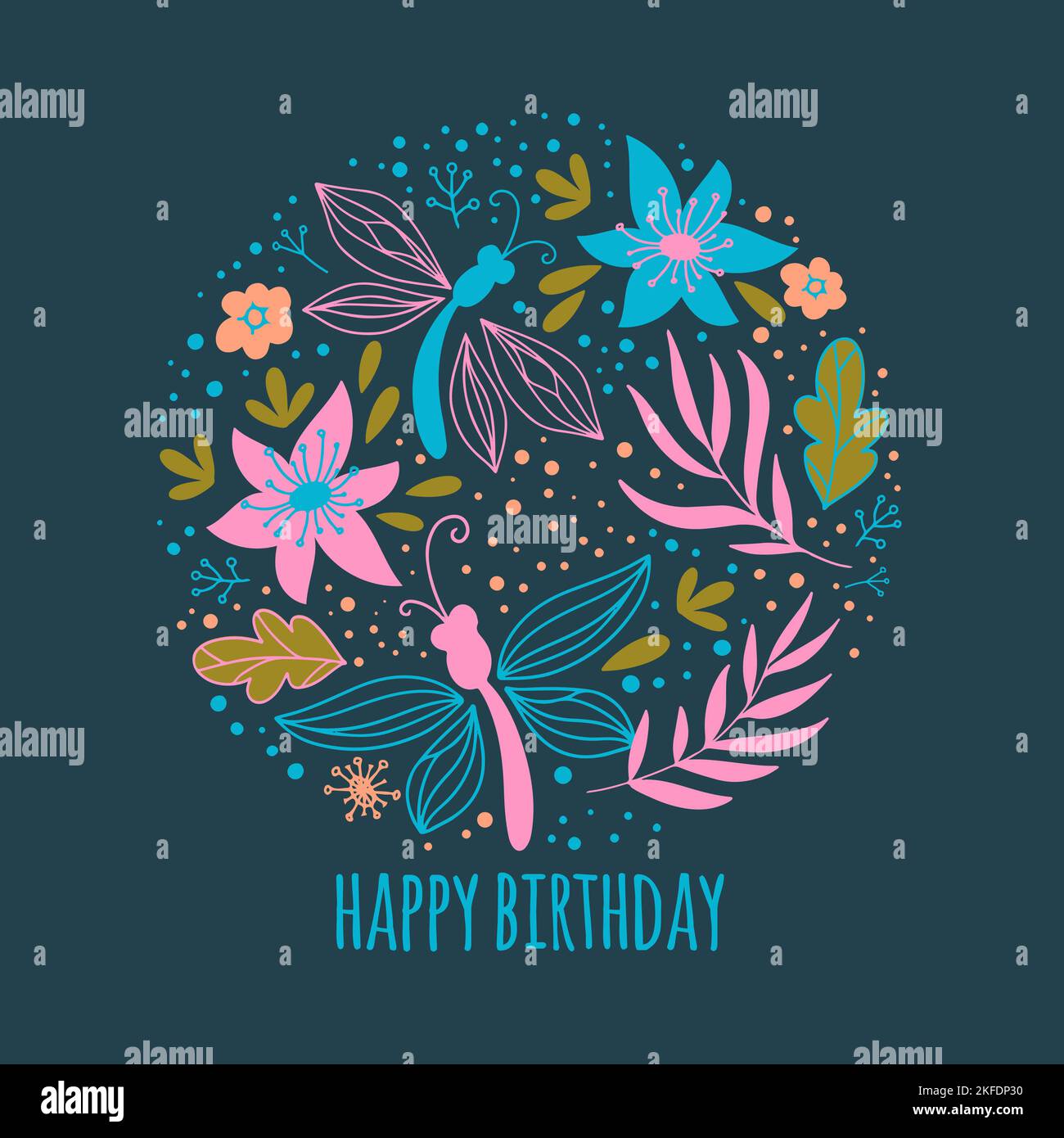 BIRTHDAY CARD Nature Folk Decor Ethnic Doodle Ornament Holiday Cartoon ...