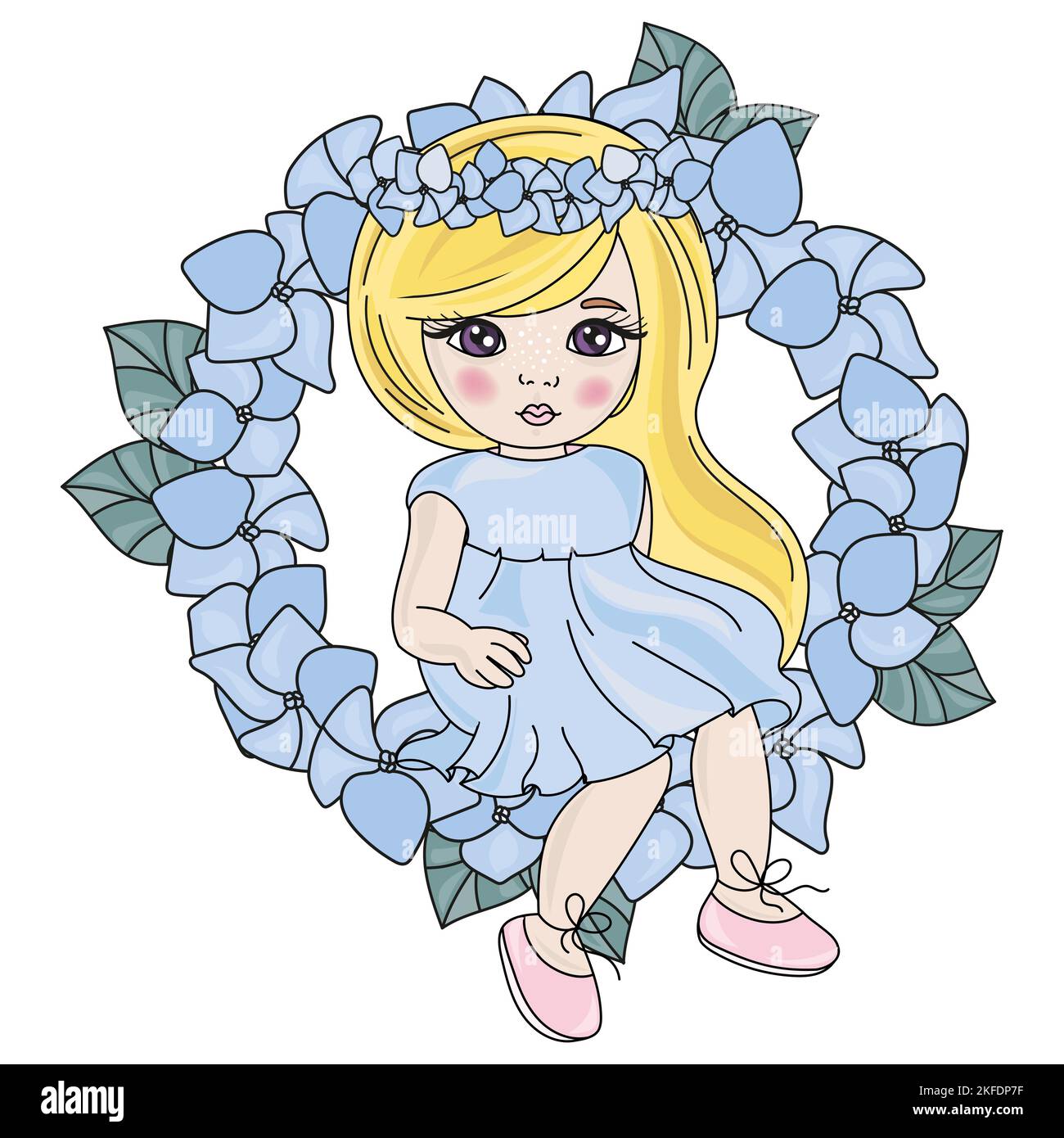 BLUE WREATH Spring Girl Season Holiday Cartoon Wreath Vector ...