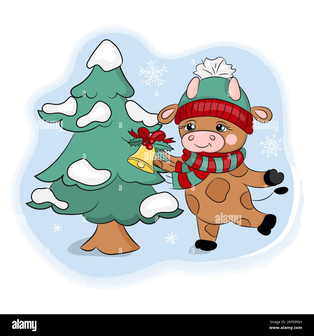 BULL 2021 DECORATION THE TREE Cute New Year Merry Christmas Cartoon ...