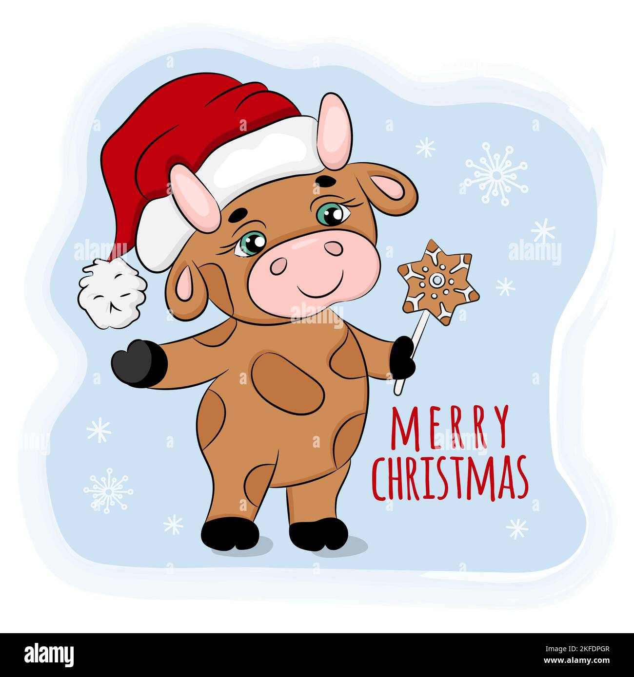 BULL 2021 WITH CHRISTMAS GINGERBREAD New Year Merry Christmas Cartoon ...