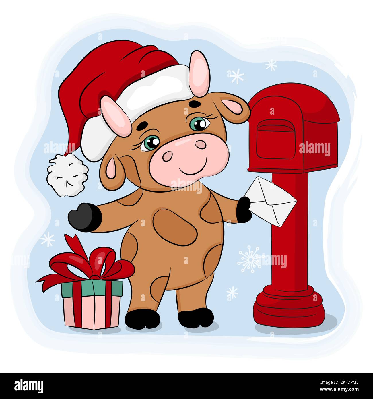 BULL 2021 SENDS CHRISTMAS MAIL Cute New Year Merry Christmas Cartoon ...