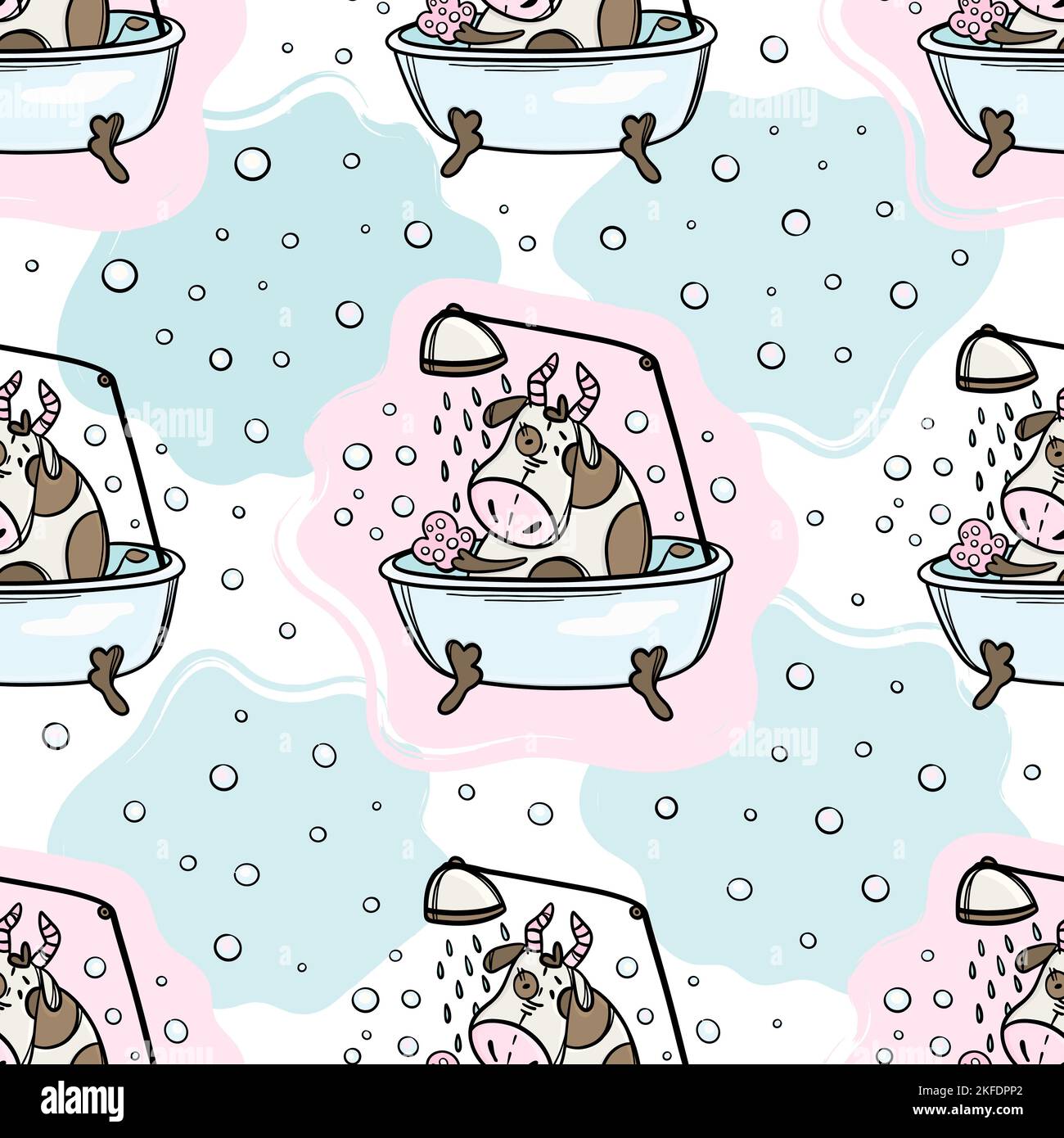 BULL TAKES BATH AND SHOWER Cow Monitors Hygiene New Year Merry ...