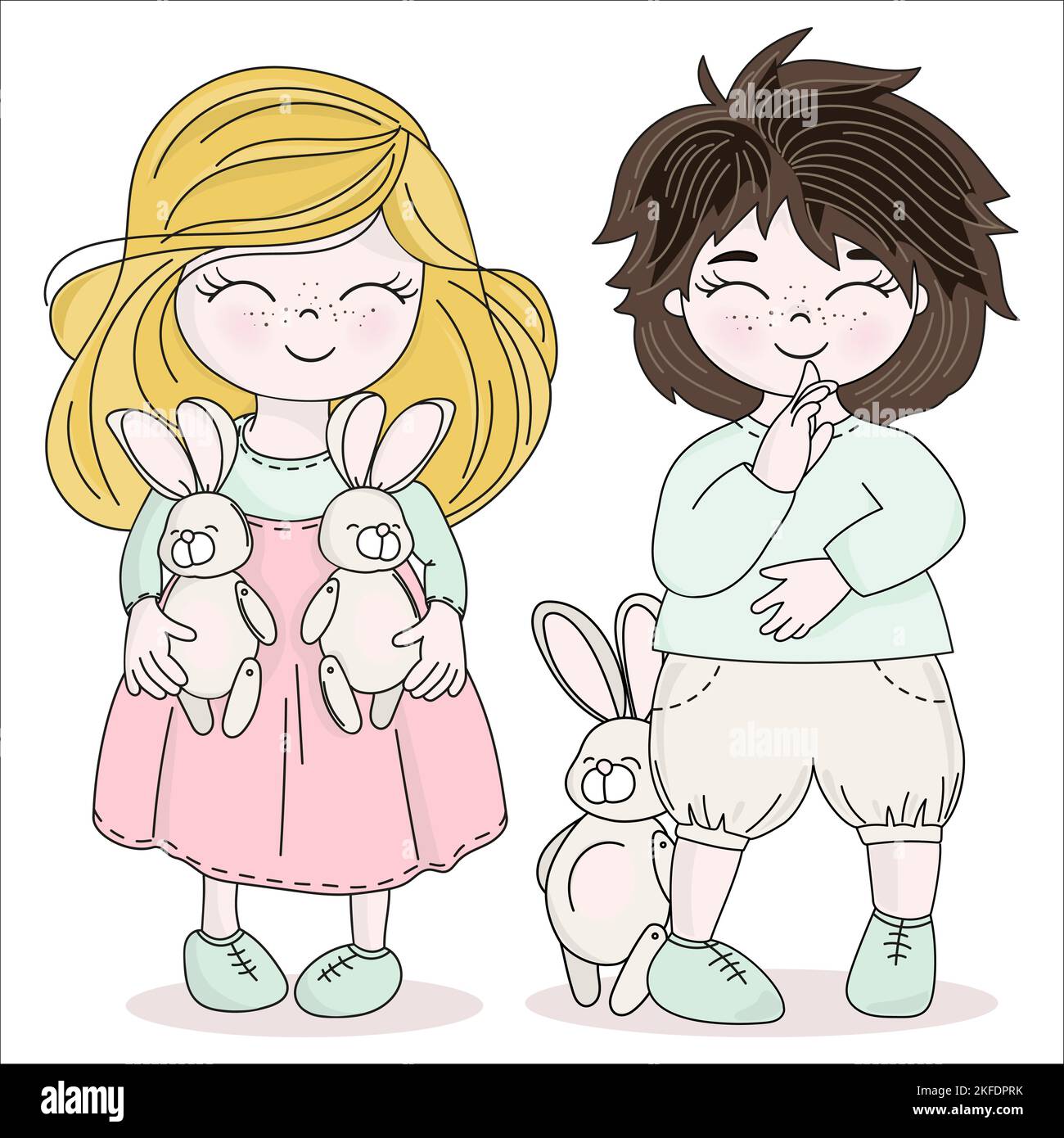 BUNNY KIDS Holy Easter Holiday Cartoon Vector Illustration Set For ...