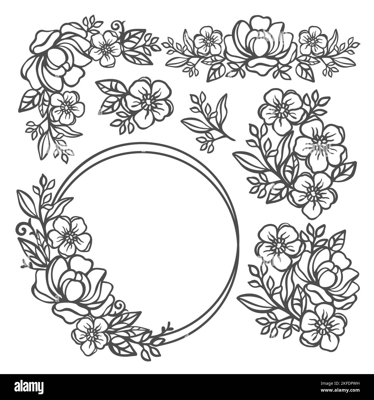Buttercup Set Floral Monochrome Collection With Flower Ring From Buttercup And Rose Wreaths And