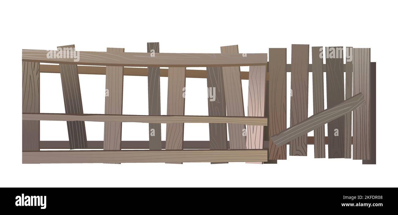 Old cheap fence with gate. Isolated on white background Vector Stock ...