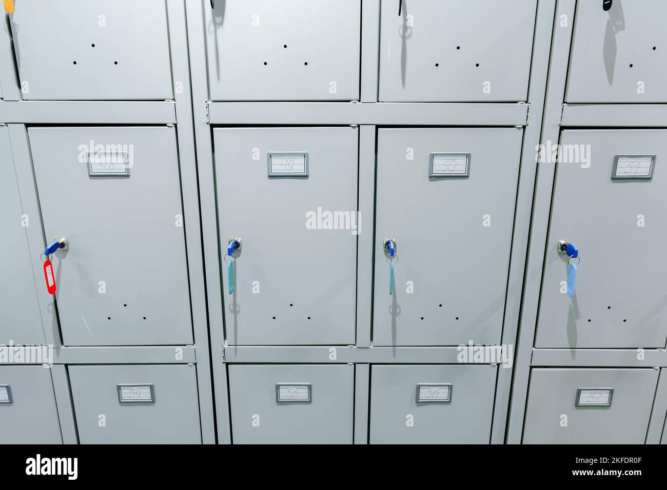 Small gray lockers compartments at pubic area Stock Photo - Alamy