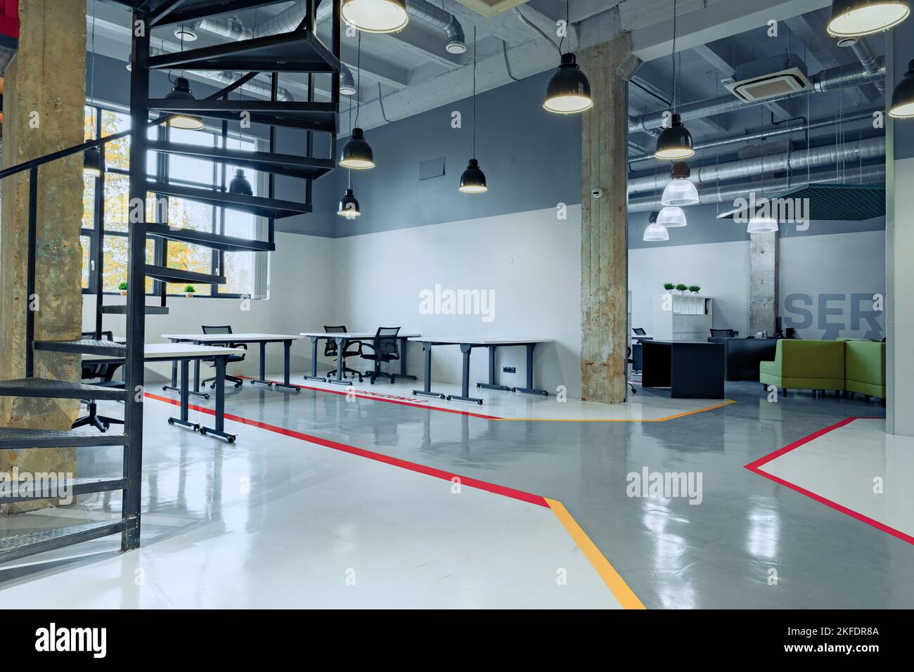 Large empty modern open space office interior Stock Photo - Alamy