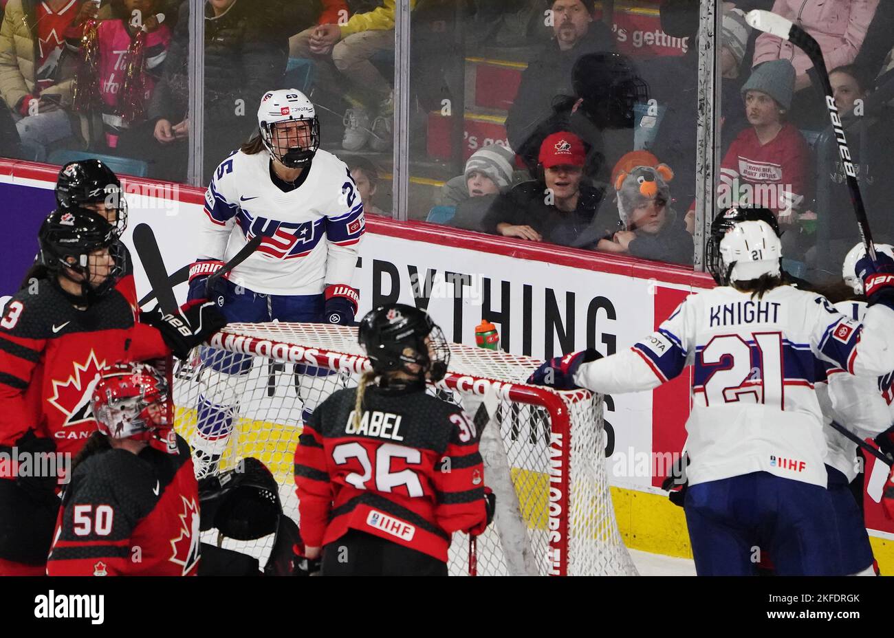 United States' Alex Carpenter (25) celebrates her goal against Canada ...
