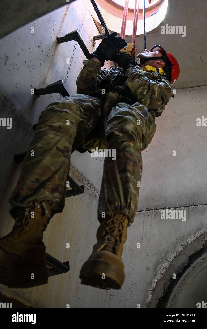 New York National Guard Private First Class Daniel Cordero is lowered ...