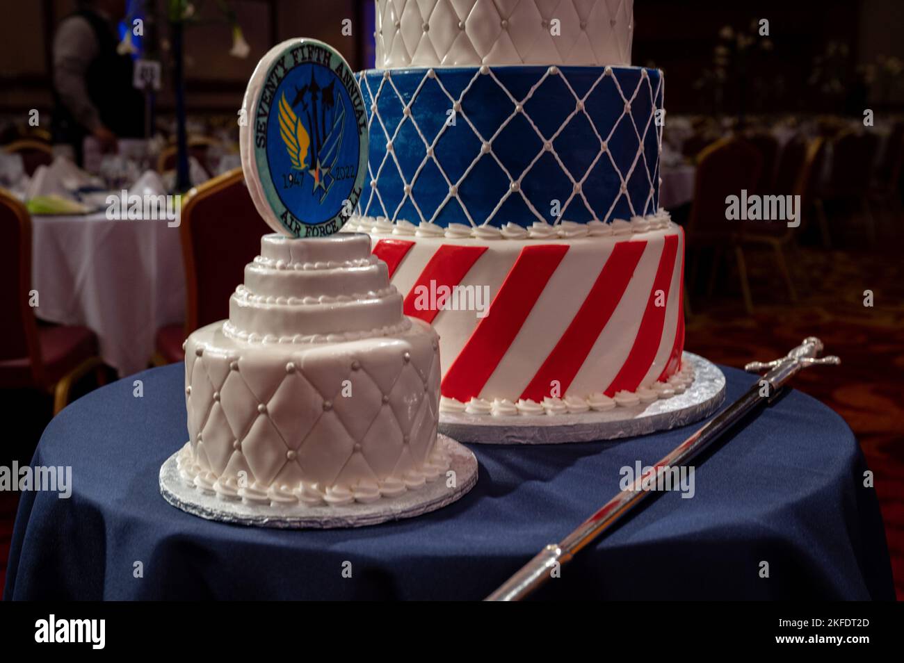 The cake is set in preparation for the 75th Annual Air Force Ball in ...