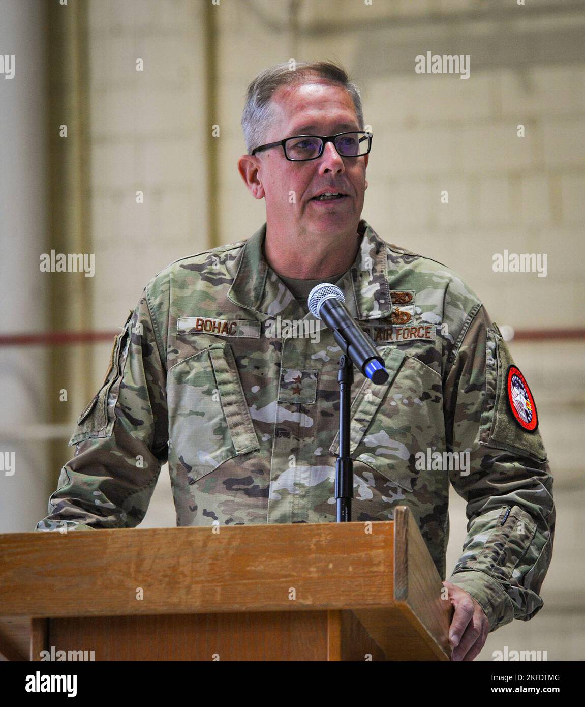 Maj. Gen. Daryl Bohac, Nebraska adjutant general, speaks during an ...