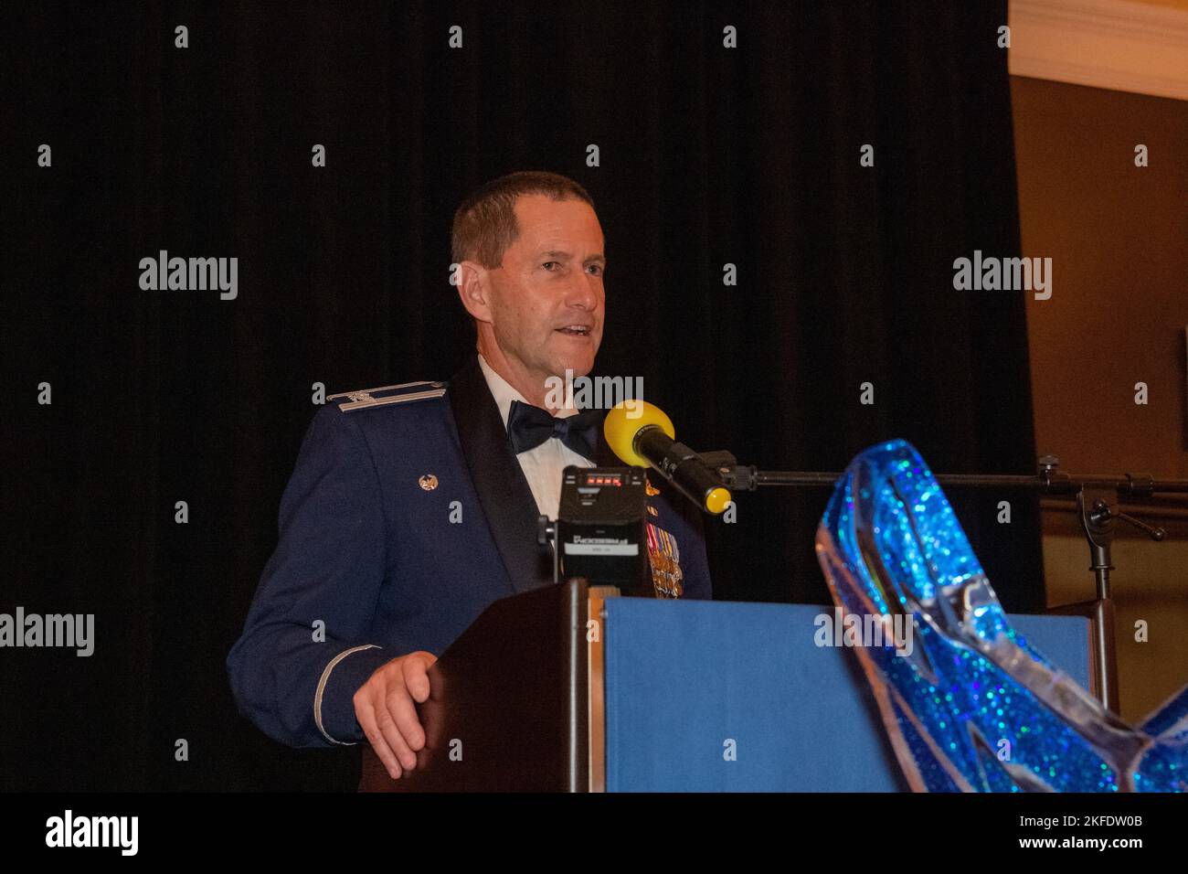 U.S. Air Force Col. John Robinson, 315th Airlift Wing commander, gives ...