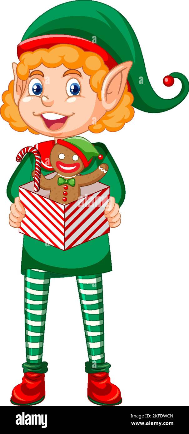 Cute kid wearing elf costume cartoon illustration Stock Vector Image ...