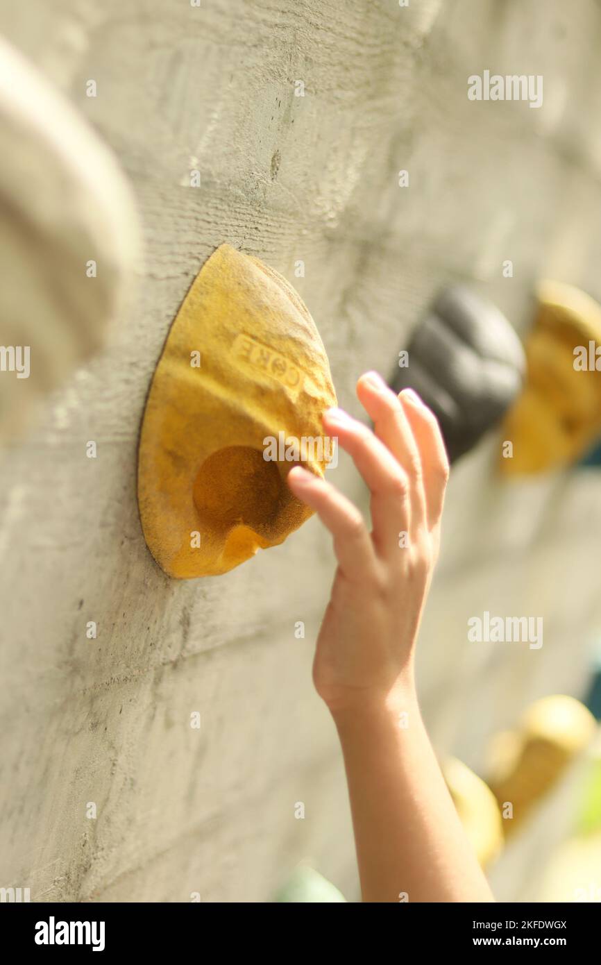 Climbing wall hand hold closeup hi-res stock photography and images - Alamy