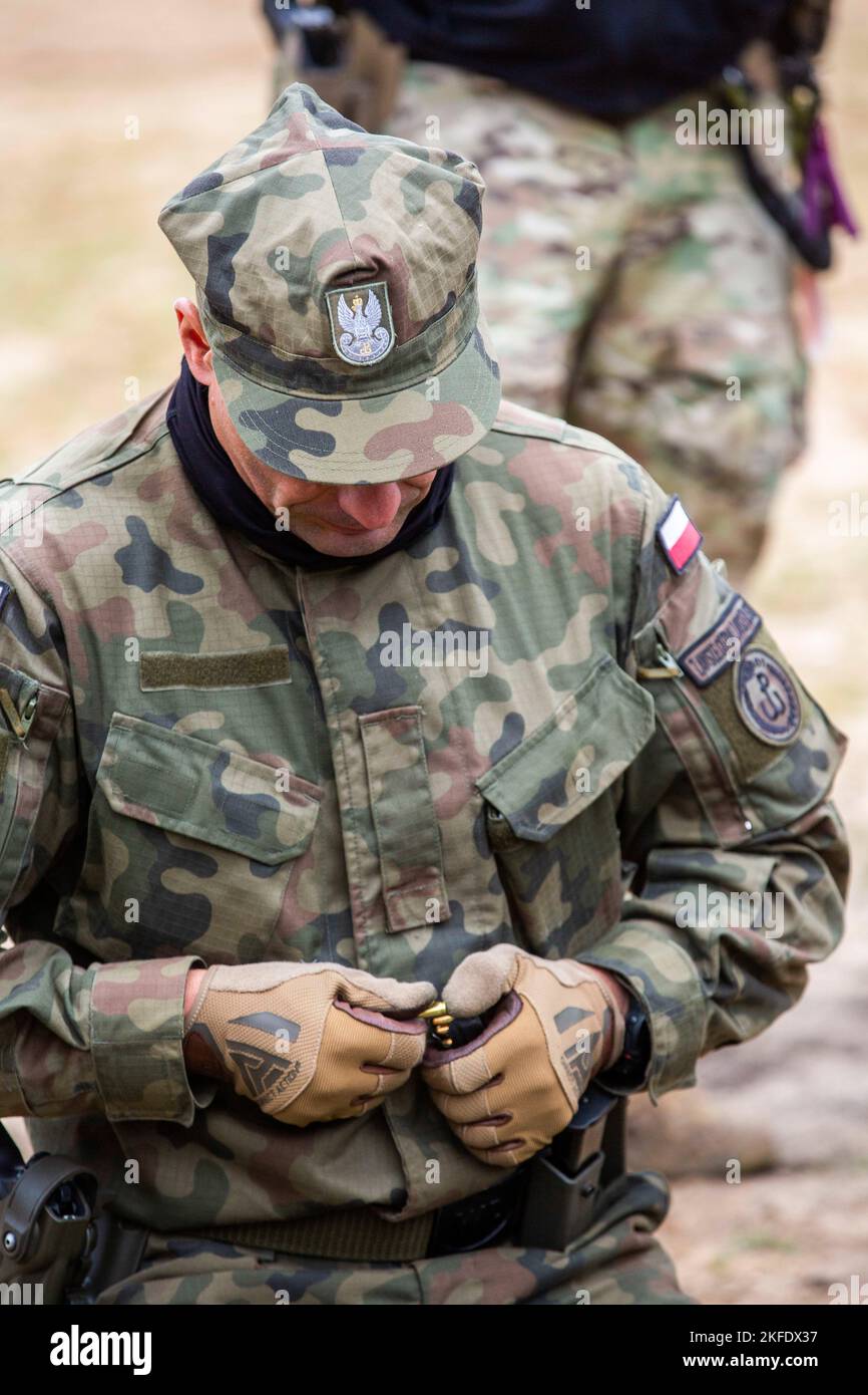 A Polish soldier assigned to the Polish 1st Brigade Territorial Defense ...