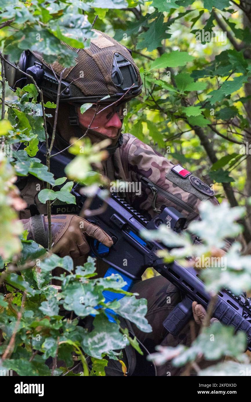 A soldier assigned to the Polish 1st Brigade Territorial Defense Forces ...