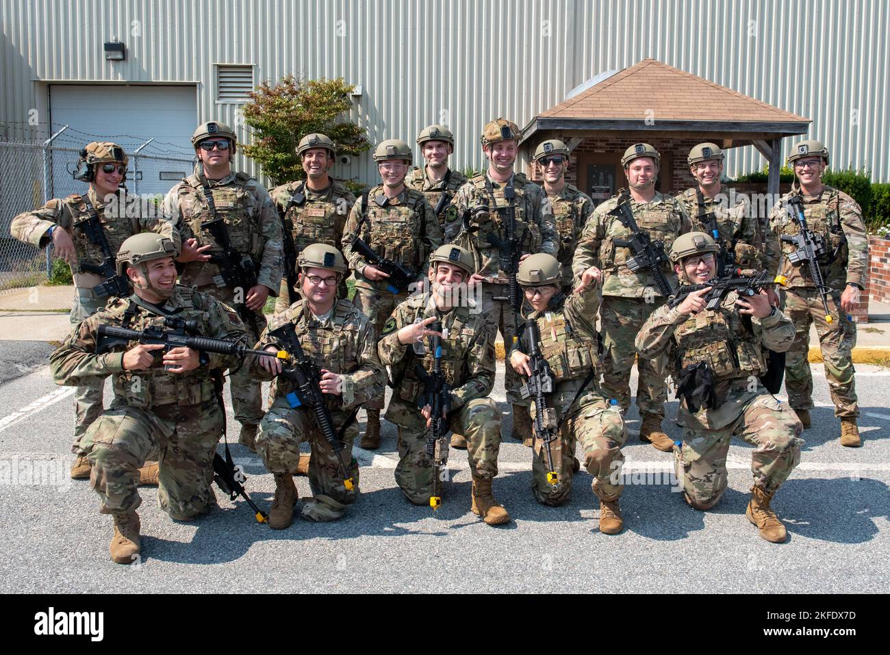 Defenders from the 102nd Security Forces Squadron participate in an ...