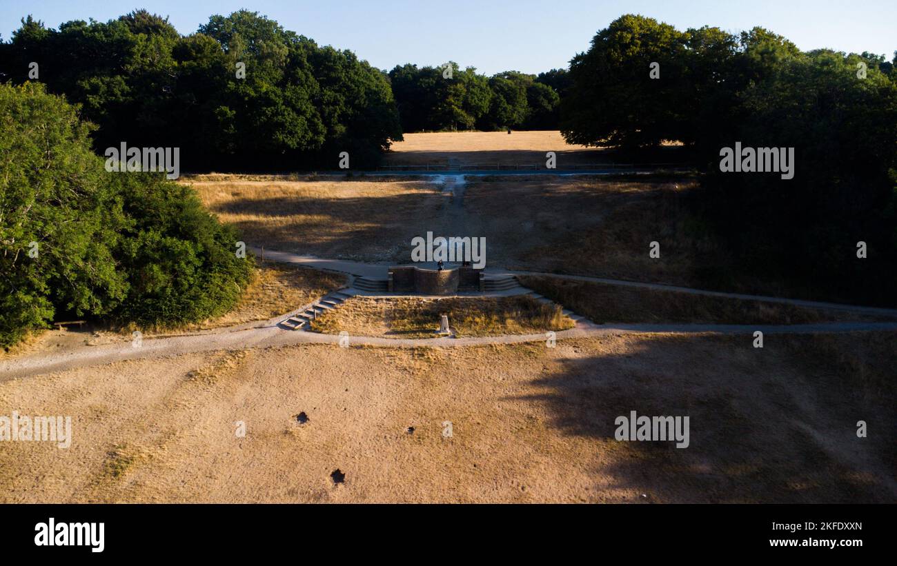 An aerial of Salomon's Memorial with stairs raising next to it in the ...