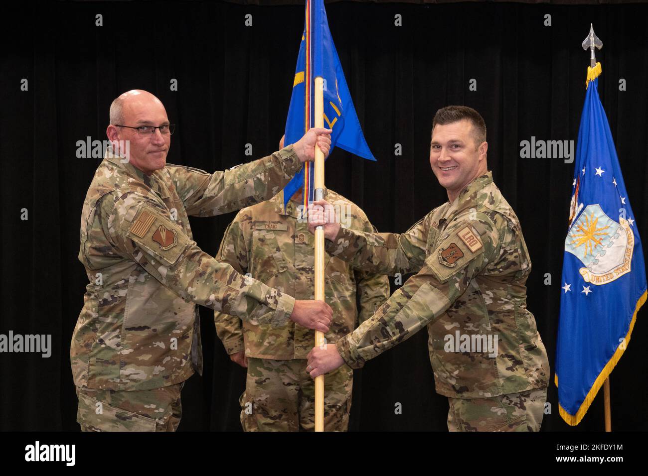 Capt. Nathan Dampf receives the guidon from 131st Mission Support Group ...