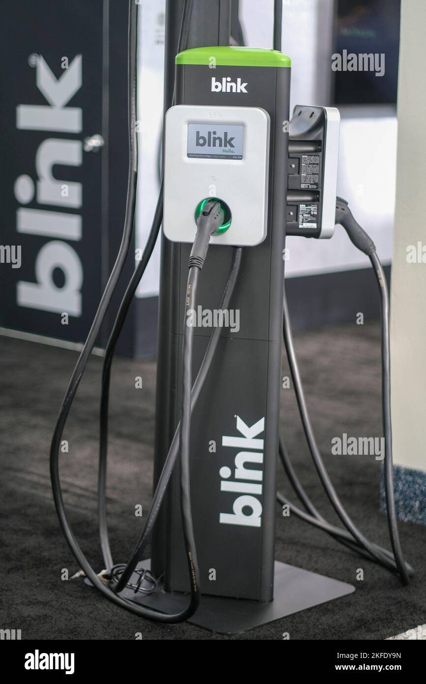 Los Angeles, California, USA. 17th Nov, 2022. A Blink EV Charging Station is displayed at the ...