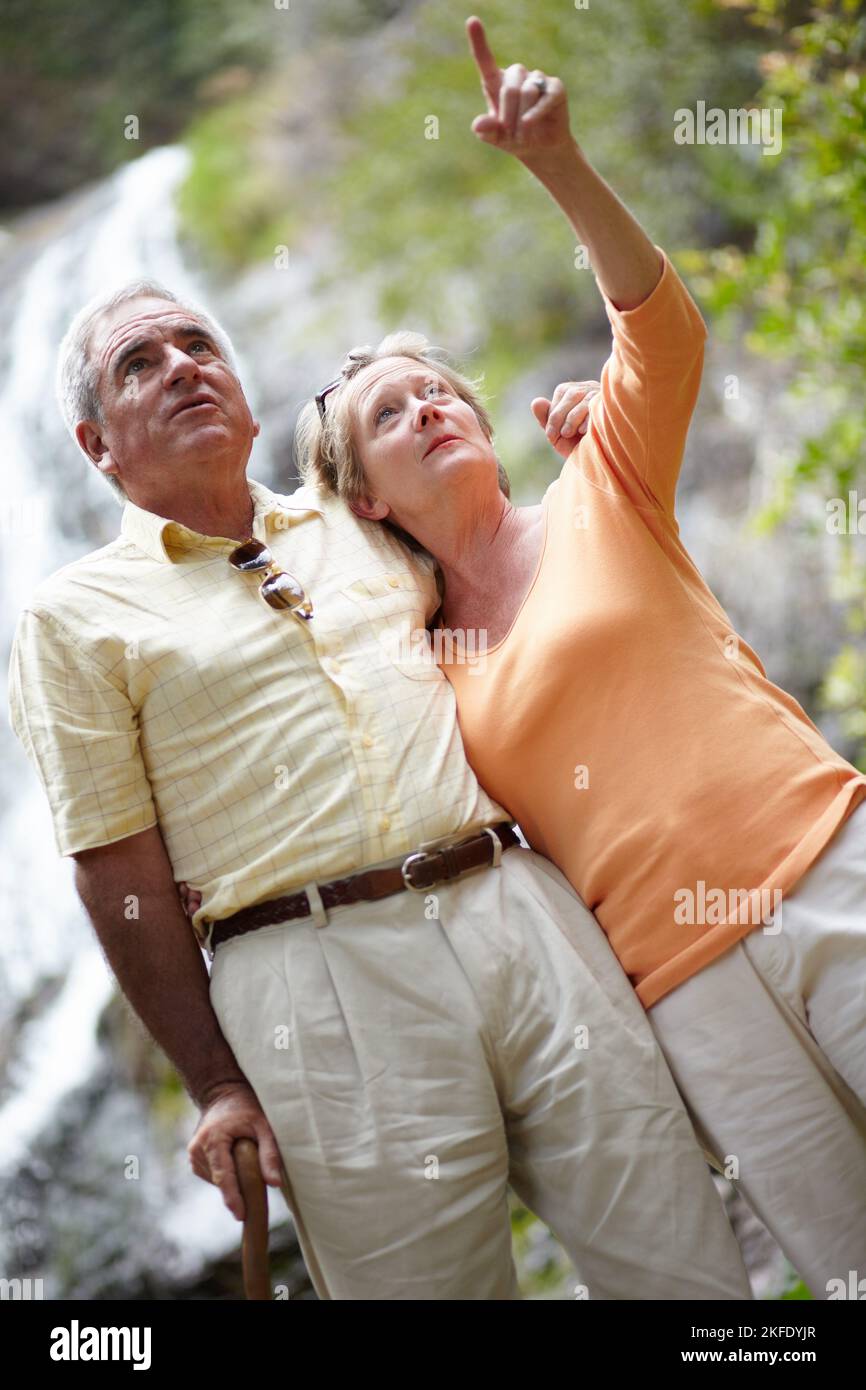 Enjoying the beautiful scenery together. An affectionate senior couple ...